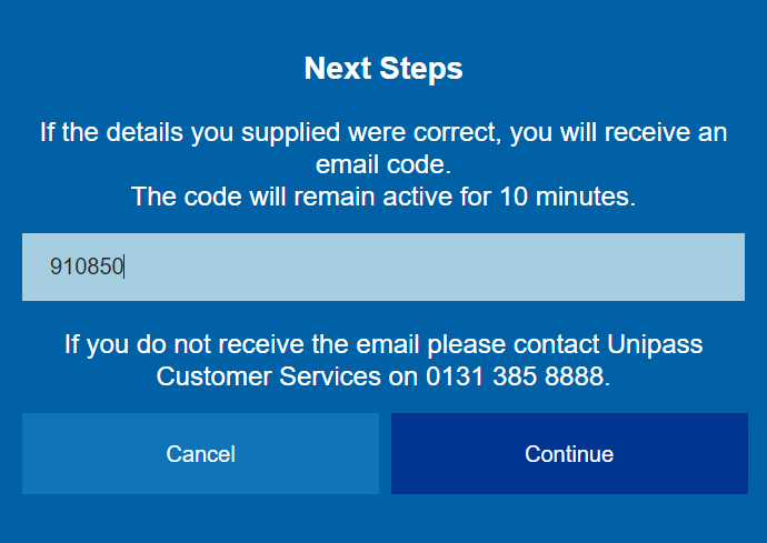 Logging in with a code sent to your email – Unipass Identity