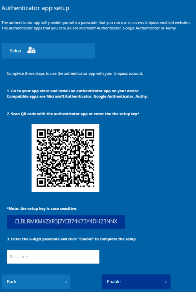 Logging in using an authenticator app – Unipass Identity