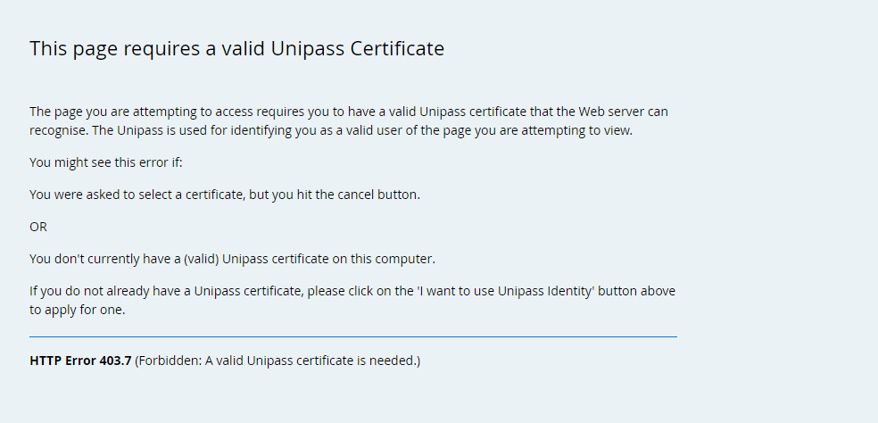 My Unipass certificate isn't working – Unipass Identity