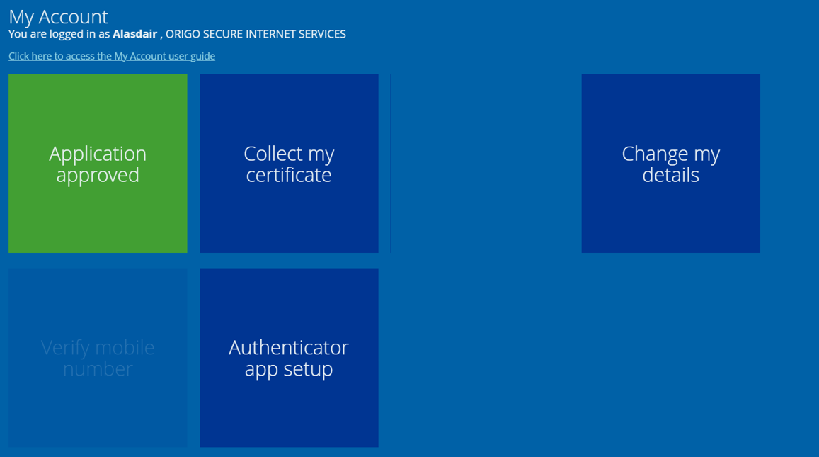 Application Status Tile – Unipass Identity